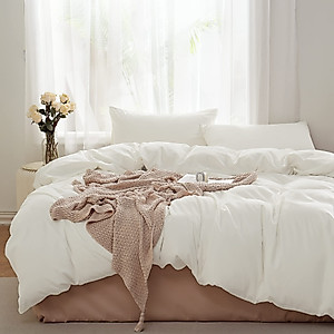 TOCOMOA Duvet Cover Queen Size, 100% Microfiber Comforter Cover Set, Ultra Soft 3 Pieces Off White Bedding Set with 1 Duvet Cover 90x90 inches and 2 Pillowcases