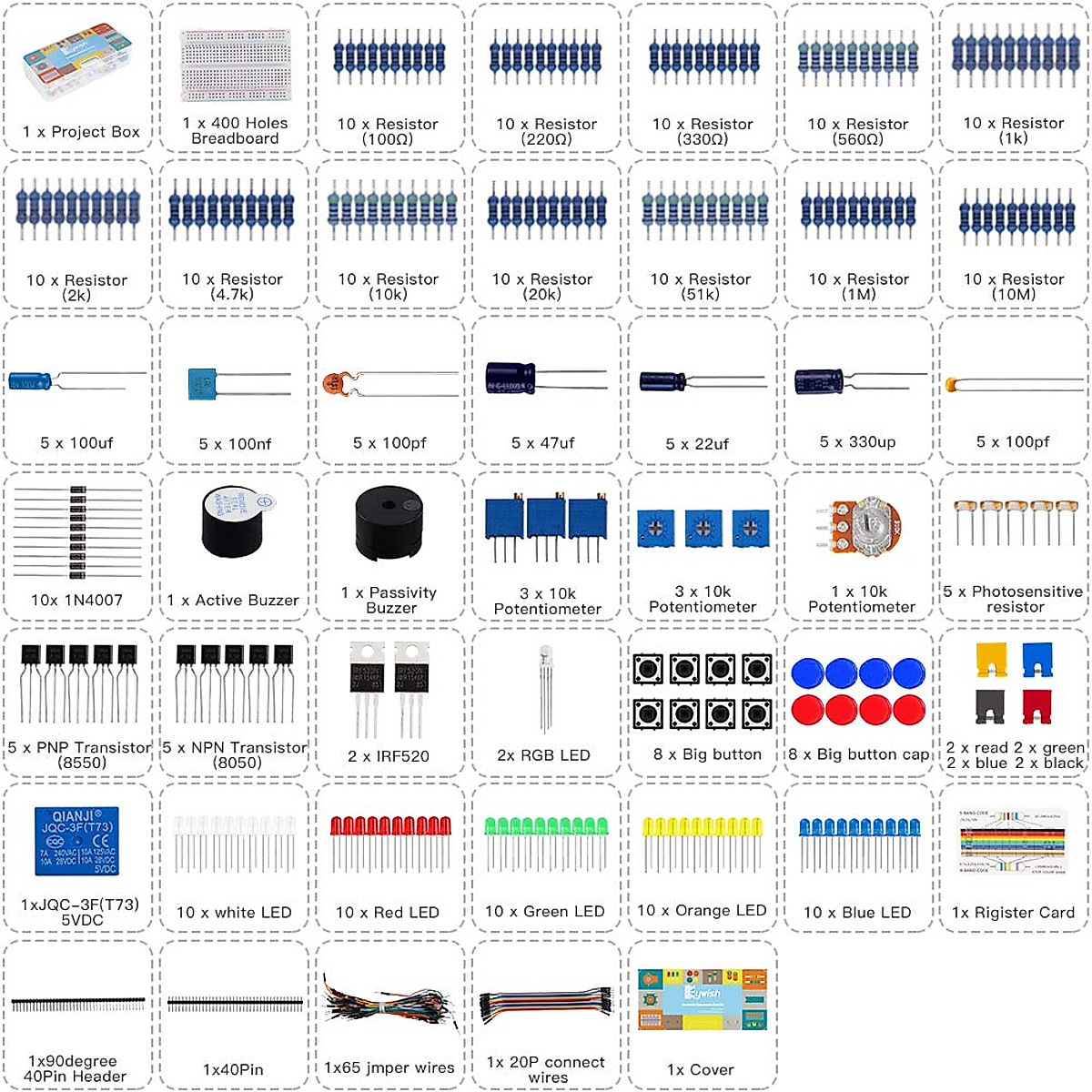 Keywishbot Electronic Component Base Fun Kit Bundle with Breadboard Cable Resistor,Capacitor,LED,Potentiometer Development Board,MEGA2560,for Arduino, Raspberry Pi