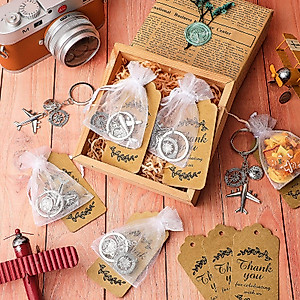 Henoyso 45 Pcs Airplane Keychain Party Favor, Including Airplane Compass Keychain with Thank You Tags, Organza Favor Bag for Party