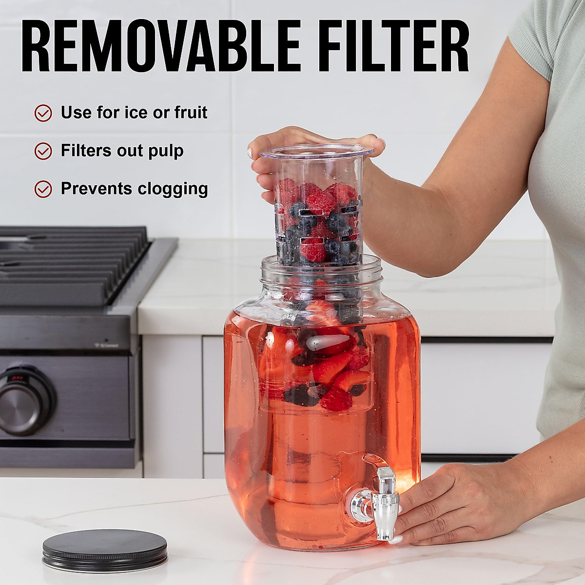 Beverage Dispenser with Stand for Parties - Two 1 Gallon Glass Mason Jar Drink Dispensers with Stand for Water, Lemonade, Punch, Juice or Adult Beverages