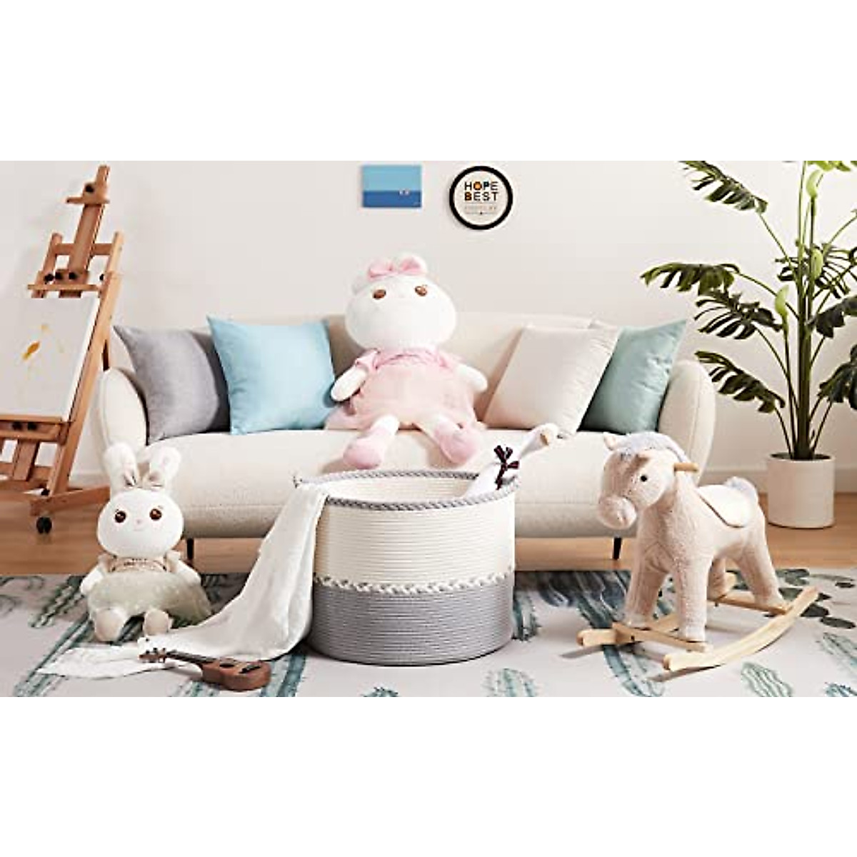 XXXL Large Cotton Rope Basket, 22"x22"x16" Woven Storage Basket with Handle, Blanket Basket Living Room Laundry Basket Hamper Baby Dog Toy Storage Comforter Cushions Thread Baskets for Organizing