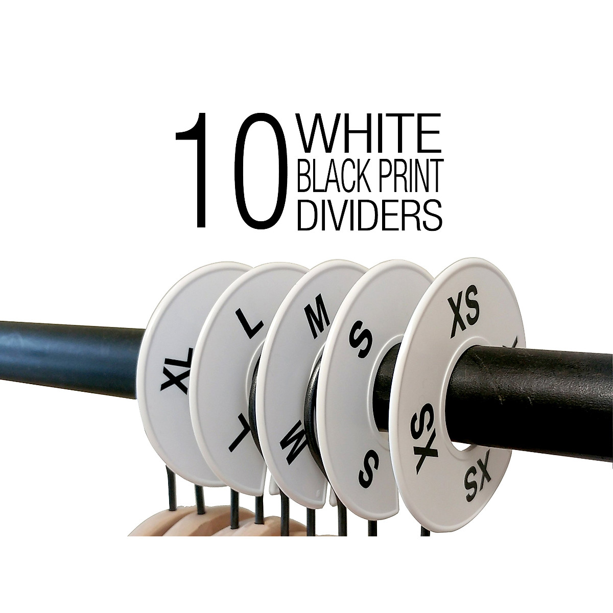 NAHANCO CWBKIT1 White Round Clothing Size Divider with Black Print for Home or Clothing Store, XS-XL, Kit of 10 (5 Sizes of 2 Each)