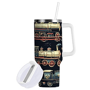 ARGTILDN Steam Train 40 oz Tumbler Insulated Travel Mug with Handle and Straw Lid Vintage Car Stainless Steel Vacuum Coffee Cup Tea Beverage Container Water Bottles for Car Sports office