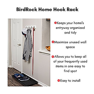 BirdRock Home Dual Hook Coat and Hat Rack - 4 Dual Hooks - 17 Inches - Wall Mount - Decorative Home Storage - Entryway Foyer Hallway Bathroom Bedroom Rail - Satin Nickel Hooks - White Pine Bathroom Ra