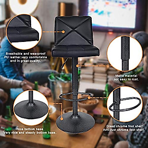 Dkeli Bar Stools, Modern Black PU Leather Barstools with Back Adjustable Counter Height Swivel Bar Stool, Set of 2 (Black)