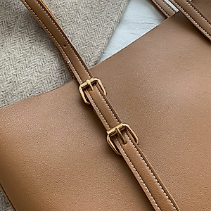 Shoulder Bag Organization Zipper Solid Color Women Tote Handbag compatible with Work Light Brown