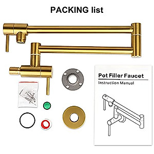 KWODE Gold Pot Filler Faucet 24 Inch Brass Commercial Wall Mount Kitchen Sink Faucet Folding Stretchable with Single Hole Two Handles