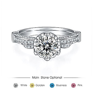 Gem's Beauty Blue Moissanite Rings Wedding Promise Ring for Women 18K White Gold Plated 925 Sterling Silver 1.0Ct Antique Style Moissanite Halo Engagement Rings Christmas Gifts for Her(Size 8)