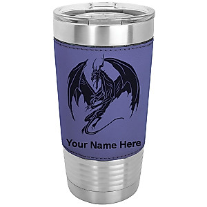 LaserGram 20oz Vacuum Insulated Tumbler Mug, Dragon, Personalized Engraving Included (Faux Leather, Dark Purple)