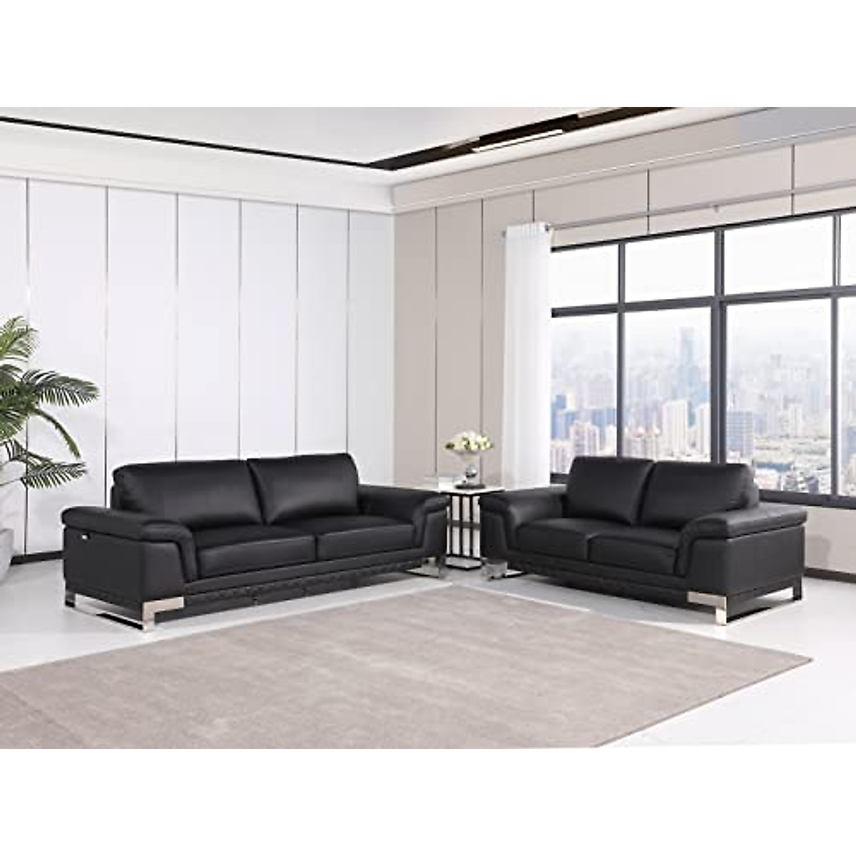 Blackjack Furniture Weston Collection Italian Leather Living Room, Den Loveseat, Black