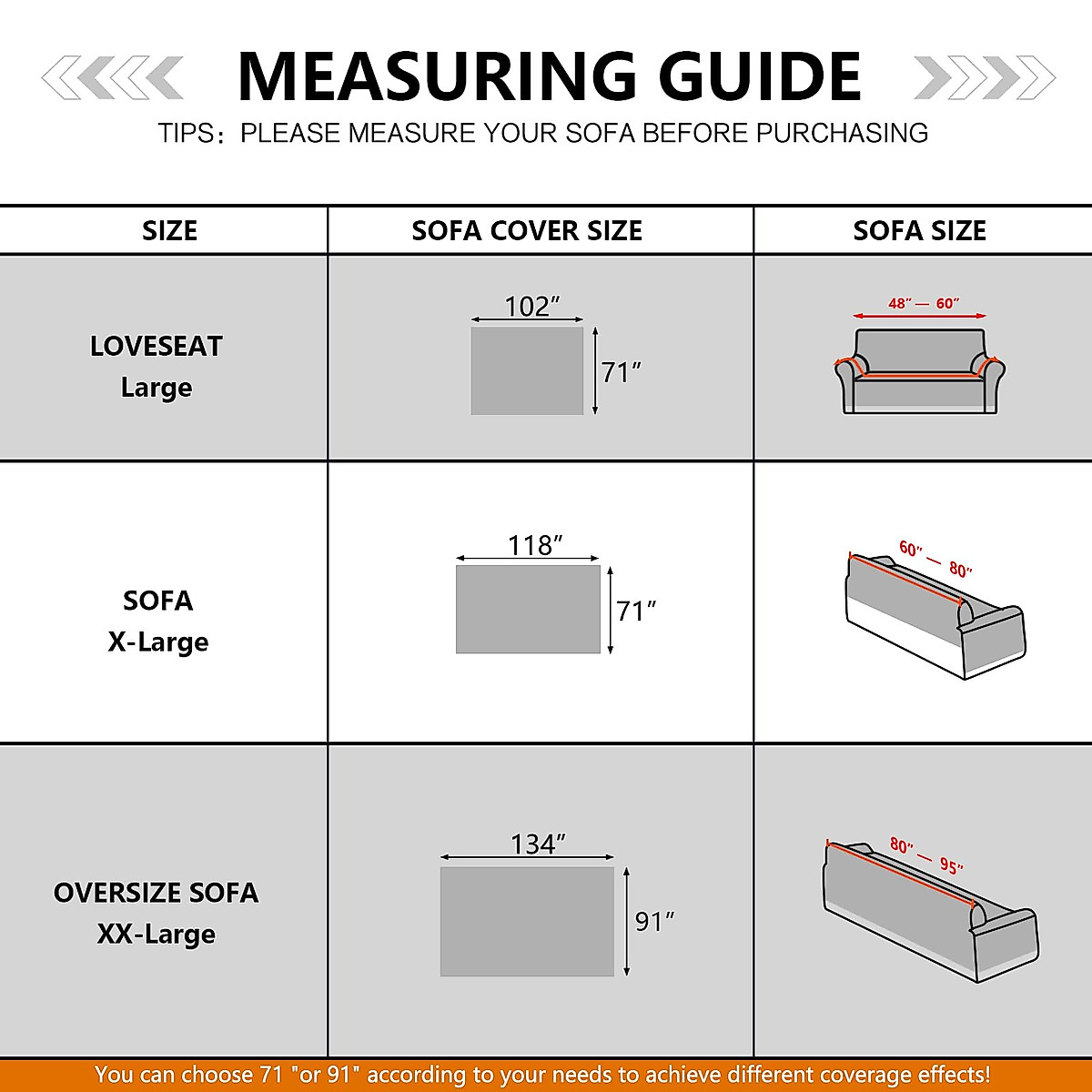 MYSKY HOME Couch Cover Sofa Covers Sectional Couch Covers for 3 Cushion Couch Sofa Cover for Living Room L Shaped Sofa Slipcovers for Dogs (X-Large, 71" x 118", Light Grey)