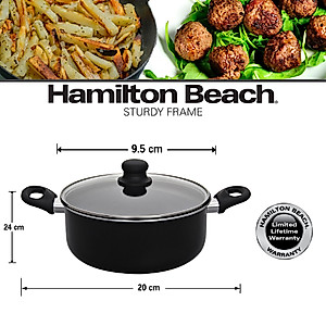 Hamilton Beach Nonstick Covered Dutch oven 3-Qt - Black Aluminum Dutch oven with Soft Touch Bakelite Handle & Glass Lid - Flared Edge - Spiral Bottom, Multipurpose Use - Durable & Dishwasher Safe