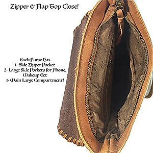 Urbalabs Western Crossbody Purse Cowhair Handbag Leather Longhorn Cow Skull Tooled Tote Bag Hand Stitched Purses (Dark Brown)