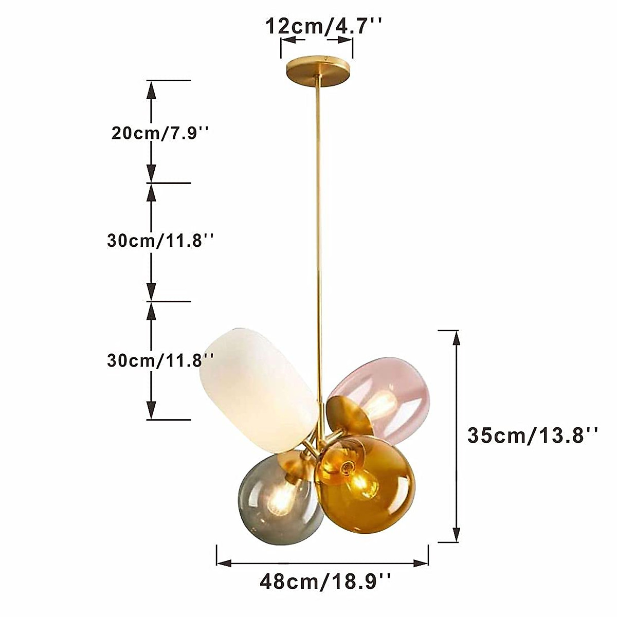 KCO Lighting Modern Colorful Pendant Light Gold Globe Pendant Lighting Stained Glass Balloon Chandelier Light Fixture Colored Glass Pendant Lights Kitchen Island for Kids Room