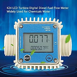 K24 LCD Turbine Digital Fuel Water Hose Flow Meter Widely Used for Chemicals Water, Blue