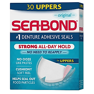 Sea Bond Secure Denture Adhesive Seals, Original Uppers, Zinc Free, All Day Hold, Mess Free, 30 Count