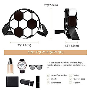 Soccer Football Ball Black White Pattern Crossbody Bag for Women Teen Girls Round Canvas Shoulder Bag Purse Tote Handbag Bag