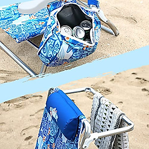 Old Bahama Bay Reclining Beach Chair Backpack 5-Position Lay Flat Lounge Chair for Adults Heavy Duty Portable Folding Lightweight with Cooler Bag Camping Chair for Sand Outdoor Blue