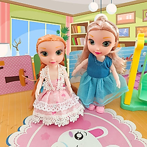 Huang Cheng Toys 6.3" Mini Girl Dolls, Include 10 Sets Handmade Doll Clothes, 5 Sets 6.3" Small Girl Dolls, 5 Pairs of Shoes