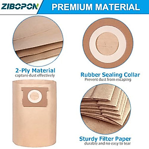 Zibopon 19-3100 Disposable Filter Bags Compatible with Stanley 5-6 Gallon Wet/Dry Vac: SL18115, SL18115P, SL18116, SL18116P, 2 Reusable Filters & 1 Retaining Band(8 Pack)
