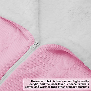Baby Swaddle Blanket Stroller Wrap Fleece Knit Sleeping Bag Soft Warm Nap Blanket Plus Velvet for 0-12 Month Baby Boys Girls (Pink)