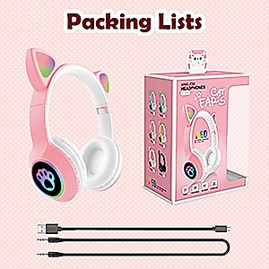 OONOL Kids Wireless Bluetooth Headphones, LED Light Over Ear Foldable Headphone with Microphone and Wired for Girls Women (Pink)