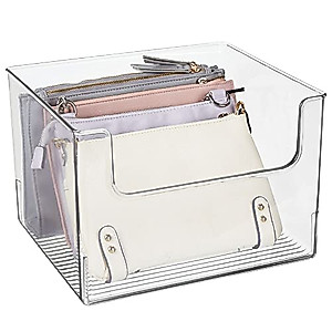 mDesign Modern Plastic Open Front Dip Storage Organizer Bin Basket for Closet Organization - Shelf, Cubby, Cabinet, and Cupboard Organizing Decor - Ligne Collection - 8 Pack - Clear
