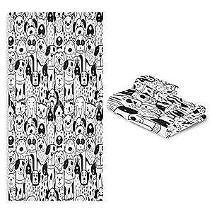 ATTX Bathroom Decorative Towel Set with Black White Doodle Dogs Print, 3-Piece Set with 30x60 inch Bath Towel, 16x28 inch Hand Towel & 13x13 inch Washcloth