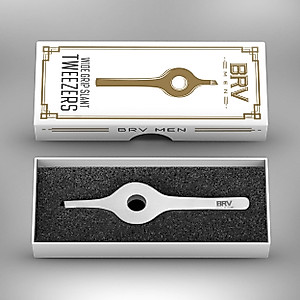 BRV MEN Wide Grip Slant Tweezers - German Stainless Steel - Hand-Filed Slanted Tips for Ultra-Precision - Tweezers for Eyebrows and Nose/Ear/Facial Hair - Professional Grade - (Silver)