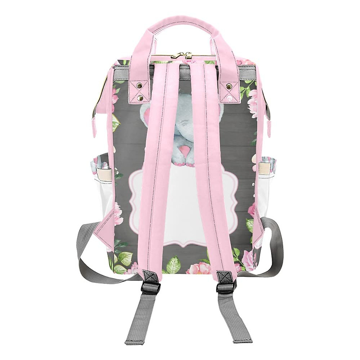 SunFancy Pink Flower Elephant Personalized Diaper Backpack Custom Mommy Bag Unisex Travel Daypack for Mom Dad Boy Girl