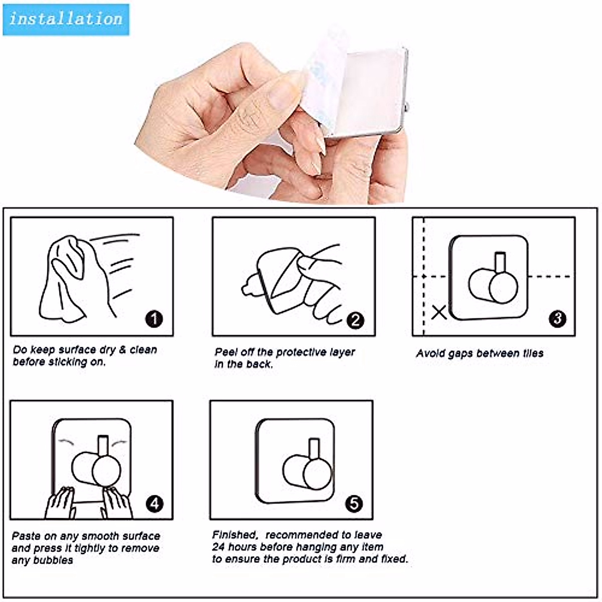 OUKALU Adhesive Wall Hooks Hanger 20 lb(Max) Heavy Duty Wall Hanger Hooks Stainless Steel Waterproof Stick on Hooks for Hanging (6 Pack)