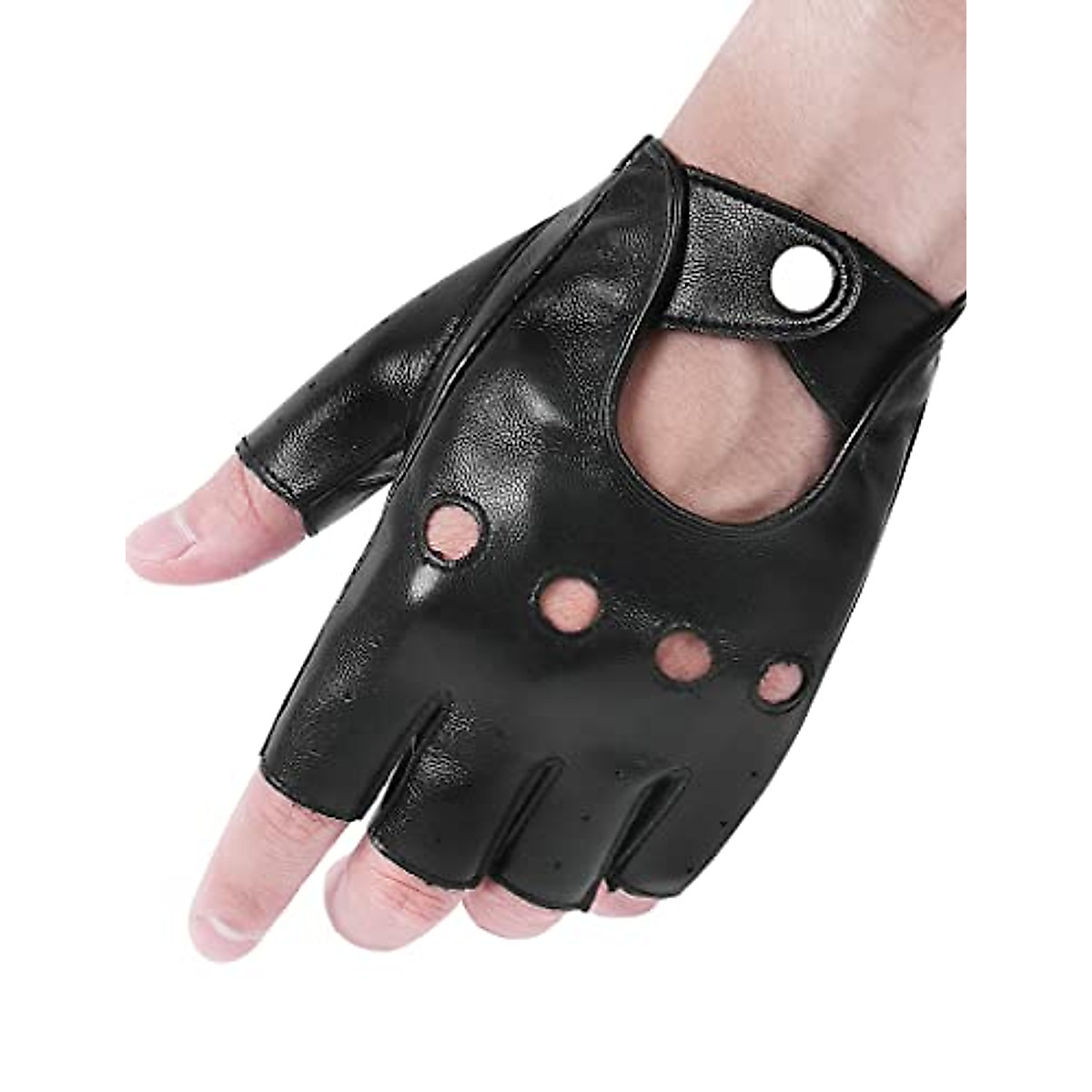FLORVIV Black Fingerless Gloves PU Faux Leather Goth Cosplay Costume Punk Halloween Performance for Men