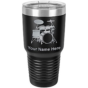 LaserGram 30oz Vacuum Insulated Tumbler Mug, Drum Set, Personalized Engraving Included (Black)