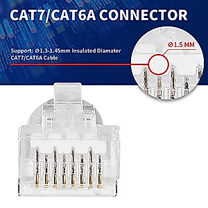 Quilence Cat7 Cat6A Connectors with Double Assembly Design Gold Plated Shielded RJ45 Modular Plug for 23AWG Solid and Stranded Cat7 Cat6A Cable 50u Gold Plated – 25Pack