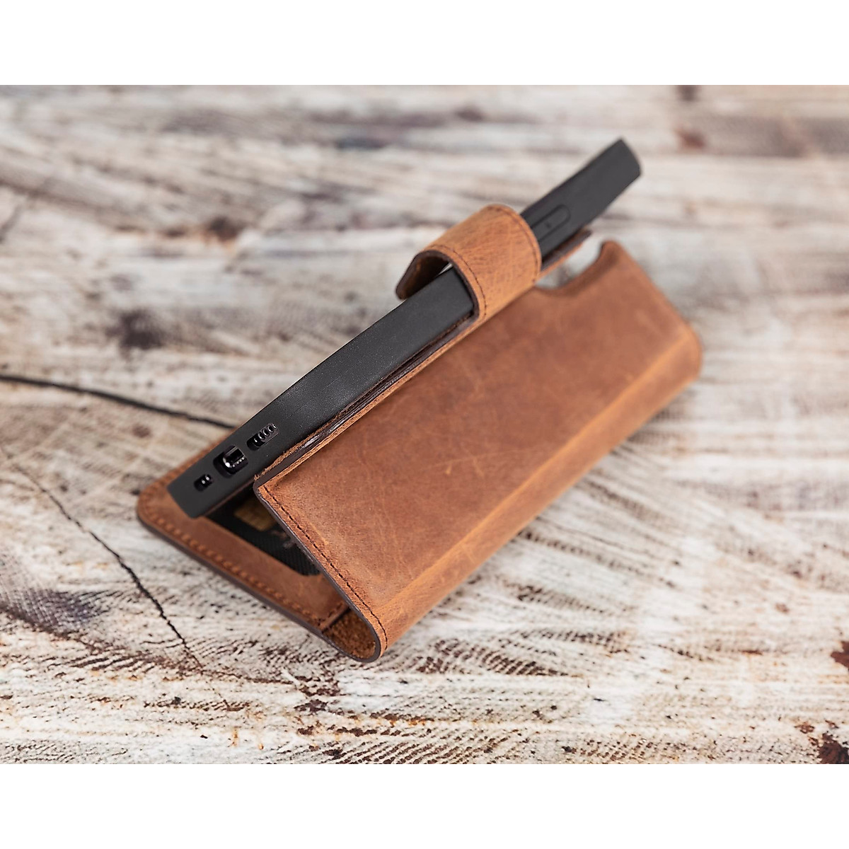 VENOULT Vintage Leather Compatible with iPhone 14 Pro MAX Wallet Case, 14 Pro / 14 Plus Genuine Leather Magnetic Detachable, Wireless Charge and Car Mount Compatible, HANDMADE