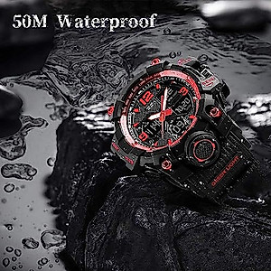 LYMFHCH Men's Analog Sports Watch, LED Military Digital Watch Electronic Stopwatch Large Dual Dial Time Outdoor Army Wrist Watch Tactical