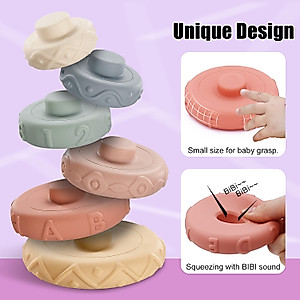 MARUMINE 6PCS Stacking Cricle Toys, Nesting & Building Rings Stacker, Soft Silicone Squeeze Teethers Play Set, Early Educational Learning Stacking Tower for 6+ Months Baby Boys Girls