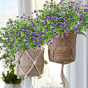 ZWYOQI 8 Bundles Artificial Flowers Outdoor UV Resistant Fake Plastic Plants Faux Greenery Shrubs Indoor Outside Hanging Planter Home Kitchen Office Wedding Garden Décor (Purple/8pcs)