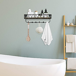 ANRXNCY Decorative Key and Mail Holder for Wall, Wall Mounted Entryway Floating Shelf with 5 Key Hooks, Decorative Metal Wire Mesh Key Holder with Shelf for Wall, Entryway, Bathroom, Office