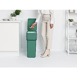 Brabantia Sort & Go Kitchen Recycling/Garbage Trash Can (10.6 Gal/Fir Green) Large Refuse Organiser with Handle & Removable Lid, Easy Clean, PerfectFit Bags Included