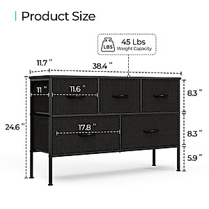 LINSY HOME Dresser for Bedroom with 5 Drawers, Fabric Long Dresser, Wide Chest of Drawers, Storage Organizer Unit for Closet, Living Room, Hallway