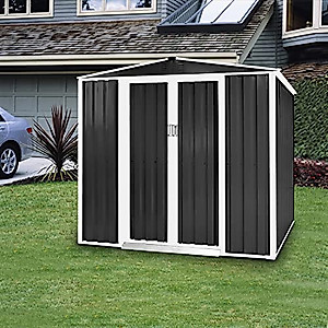 Skiway 4' x 6' Outdoor Garden Storage Shed with Sliding Door, Perfect to Store Patio Furniture, Garden Tools, Bike Accessories, Beach Chairs, Weather Resistance, Dark Grey