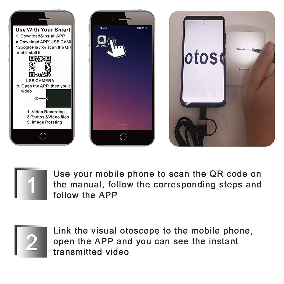3 in 1 Otoscope iPhone，Endoscope Camera Otoscope Ear Nose Mouth,for Android Devices, Windows & Mac