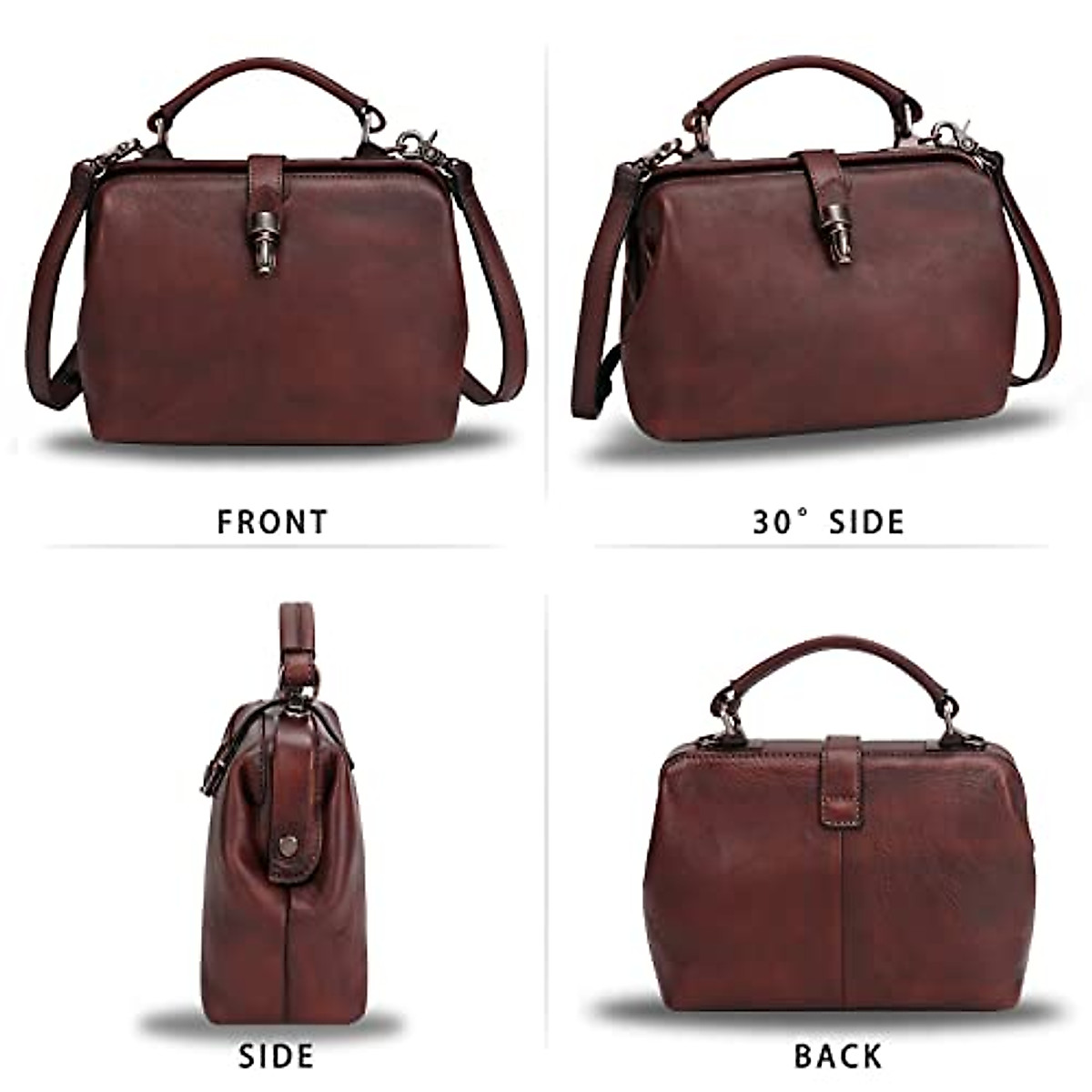 Genuine Leather Crossbody Satchel Purse for Women Retro Handmade Small Top Handle Handbag Designer Cute Bags (Coffee)