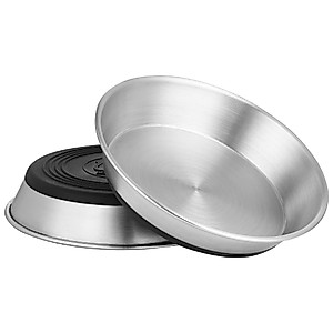 WROSWT Stainless Steel Cat Bowls,Whisker Friendly Shallow Cat Dishes for Food and Water,Non-Slip Silicone Bottom,Heavy Duty,Replacement Kitten Metal Plate for Elevated Stands,2 Pack