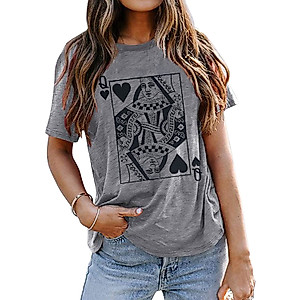 Queen of Hearts T-Shirt for Women Funny Vintage Graphic Tees Cool Cute Queen Tee Casual Short Sleeve Tops Shirts (XL, Gray)