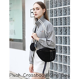 ER.Roulour Small Crossbody Sling Bag for Women Winter Plush Waist Bag Fleece Belt Bag Fanny Pack Purse with Adjustable Wide Strap (BLACK)