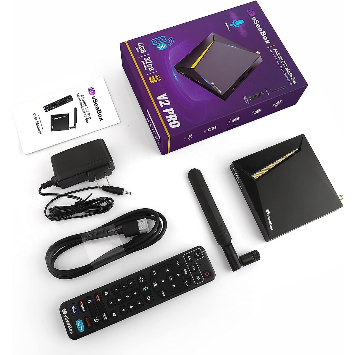 2024 vSeeBox V2 Pro, Fastest Android TV Box with Voice Remote Control, and HDMI Cable (4GB RAM+ 32 GB ROM)