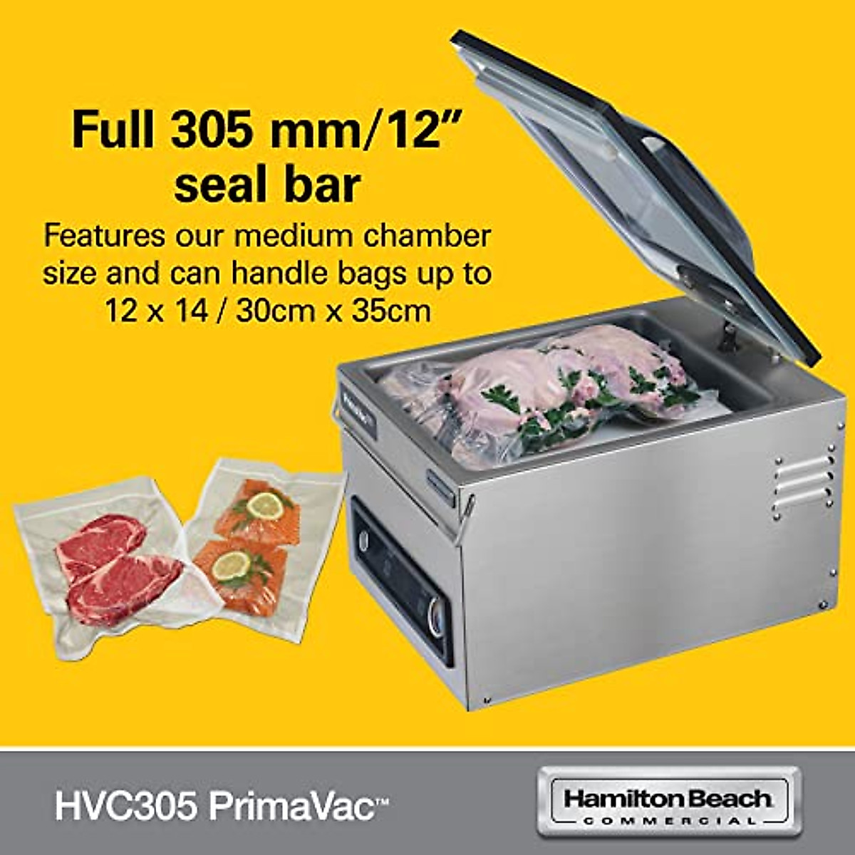 Hamilton Beach Commercial PrimaVac 305 Chamber Vacuum Sealer, 12" Seal Bar, 10 Customizable Programs, Powerful JetAire Pump, NSF Certified, HVC305