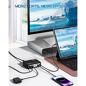 USB C Charging Station, 100W GaN 6 Port Charging Hub for Multiple Devices with PD3.0 and QC3.0 Fast Charging Stock, Power Strip for iPhone, iPad Air/Pro, Galaxy- Black